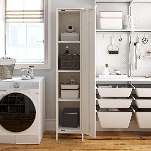 REALROOMS Shadwick 1 Door Tall Single Metal Locker Style Storage Cabinet, Soft White