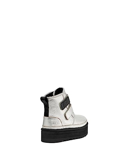 UGG Unisex-Child Neumel Platform Leather Boot, Silver Metallic, 4 Big Kid