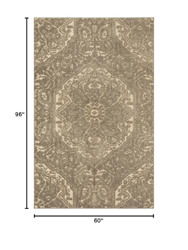 Mohawk Home Francesca Ornamental Medallion Sand 5' x 8' Shag Area Rug Perfect for Living Room, Dining Room, Office