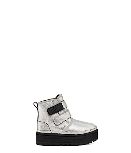 UGG Unisex-Child Neumel Platform Leather Boot, Silver Metallic, 4 Big Kid
