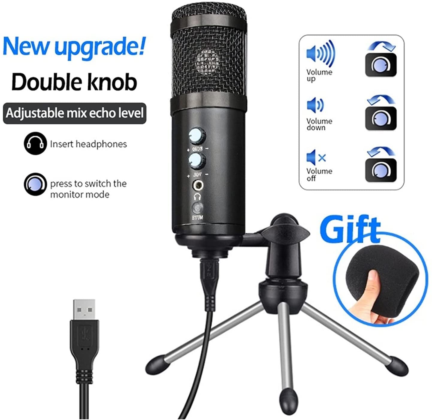 Wireless Microphones USB Condenser Microphone Professional Vocals Streams Recording Studio Microphone for Video Gaming Mikrofo/Microfon Microphone to Sing.