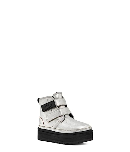UGG Unisex-Child Neumel Platform Leather Boot, Silver Metallic, 4 Big Kid