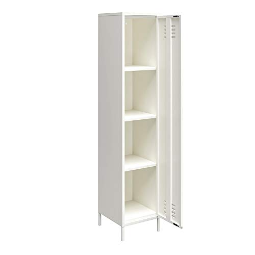 REALROOMS Shadwick 1 Door Tall Single Metal Locker Style Storage Cabinet, Soft White