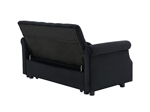 3-in-1 Convertible Futon Loveseat with Pull Out Sleeper Couch Bed and Nailhead Decor, Button Tufted Reclining Backrest Love Seat Sofabed W/ 2 Pillows for Home Apartment Office Loft RV Living Room
