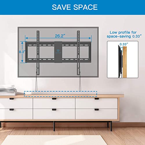 PERLESMITH Fixed TV Wall Mount Bracket Low Profile for 32-82 inch LED, LCD, and OLED Flat Screen TVs - Fits 16β- 24β Wood Studs, Fixed TV Mount with VESA 600 x 400mm Holds up to132lbs (PSLLK1), Black