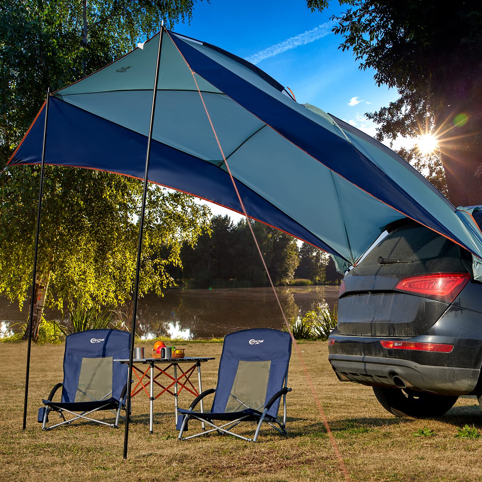 PORTAL Beach Chairs for Adults 2 Pack High Back Low Folding Camping Chair Portable Lightweight with Cup Holder for Travel, Concert, Lawn, Festival, Support 350lbs