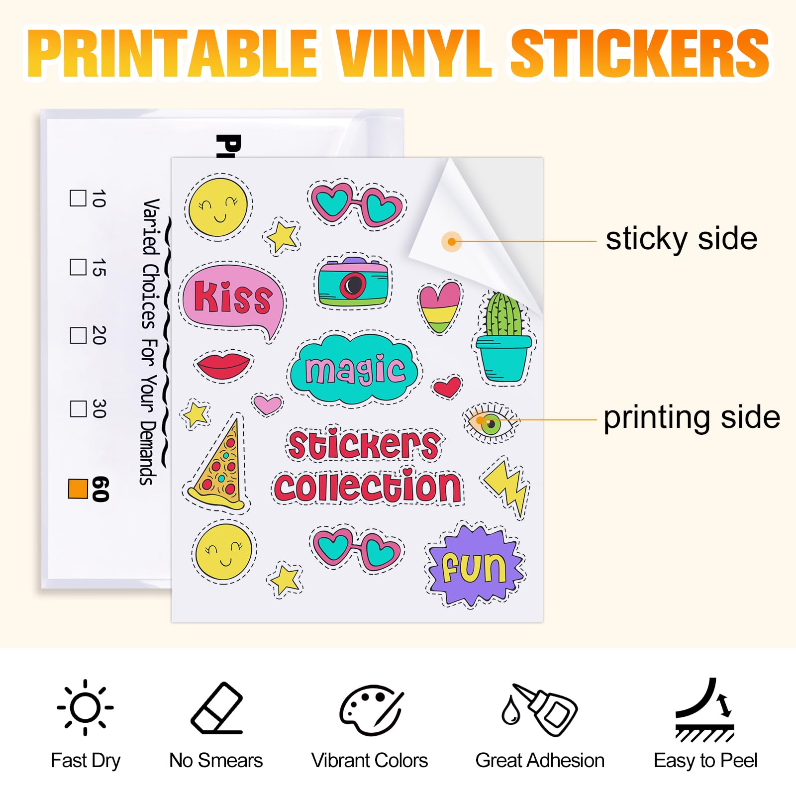 Sticker Paper for Inkjet Printer 30 Sheets Sticker Paper Glossy Waterproof - Size 8.5''x11" A4 - Inkjet & Laser Printer