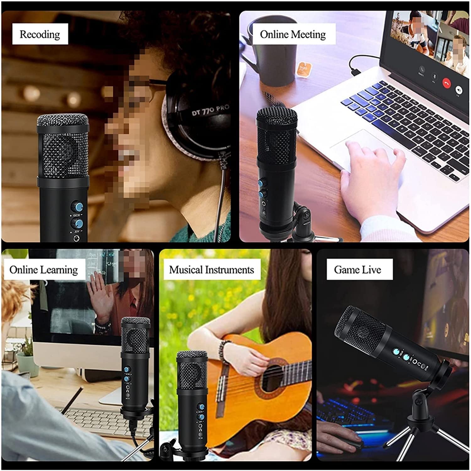 Wireless Microphones USB Condenser Microphone Professional Vocals Streams Recording Studio Microphone for Video Gaming Mikrofo/Microfon Microphone to Sing.