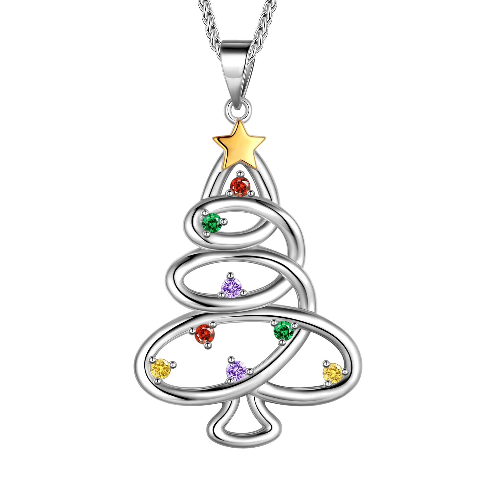 beautlace Christmas Trees Shape Necklaces Silver Plated Santa Claus Snowman Pendant Necklace with Colorful Cubic Zirconia Christmas Jewelry Gifts for Women KP0225F