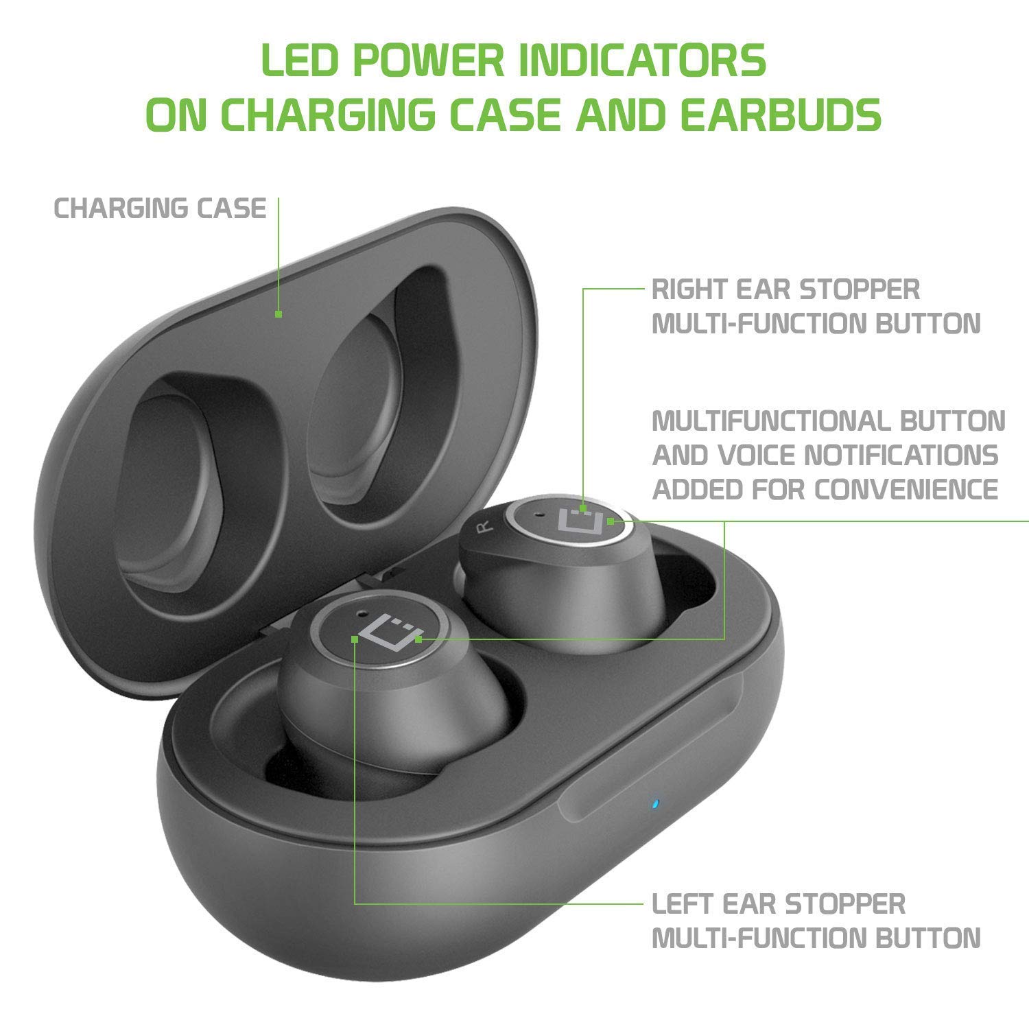 Wireless V5 Bluetooth Earbuds Compatible with LG V20 with Charging case for in Ear Headphones. (V5.0 Black)
