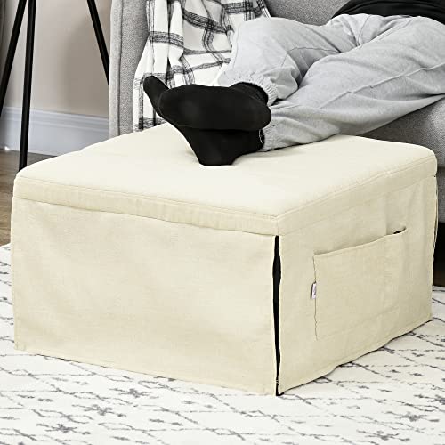 HOMCOM Folding Sofa Bed, 4-in-1 Multi-Function Sleeper Chair Bed Ottoman with Adjustable Backrest, Pillow, Side Pocket for Home Office, Bedroom, Living Room, Cream White