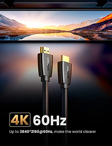 UGREEN 4K HDMI Cable 6FT,18Gbps High Speed Braided HDMI Cord 2.0 with Ethernet,Support 4K 60Hz 2160P 1080P 3D ARC Compatible with UHD TV Monitor Computer Xbox 360 PS5 PS4 Blu-ray and More
