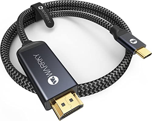 Warrky USB C to HDMI Cable 6ft, 4K@60Hz HDR [Aluminum Shell, Gold-Plated Plug] Braided Type C to HDMI 2.0 Cord, Thunderbolt 3/4 Compatible with MacBook Pro/Air, Mac, Samsung Galaxy, Surface, iPad, TV