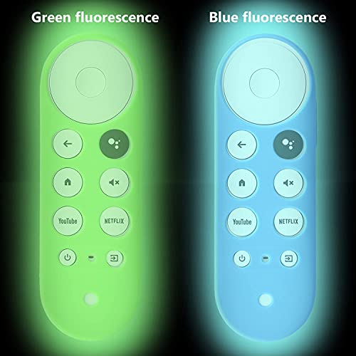 2pcs Remote Cover (Glow in The Dark) Compatible with 2020 Chromecast with Google TV Voice Remote, Pinowu Anti Slip Silicone Case Cover (Green and Blue)