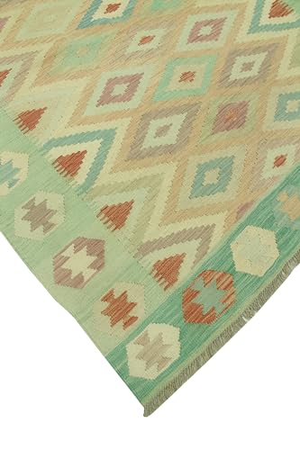 Noori Rug - Premium & Luxury Imported - Handmade Sun Faded Flatweave Francesca Rug - Green - Orange, 5'1" x 6'7" - Living Room - Bedroom