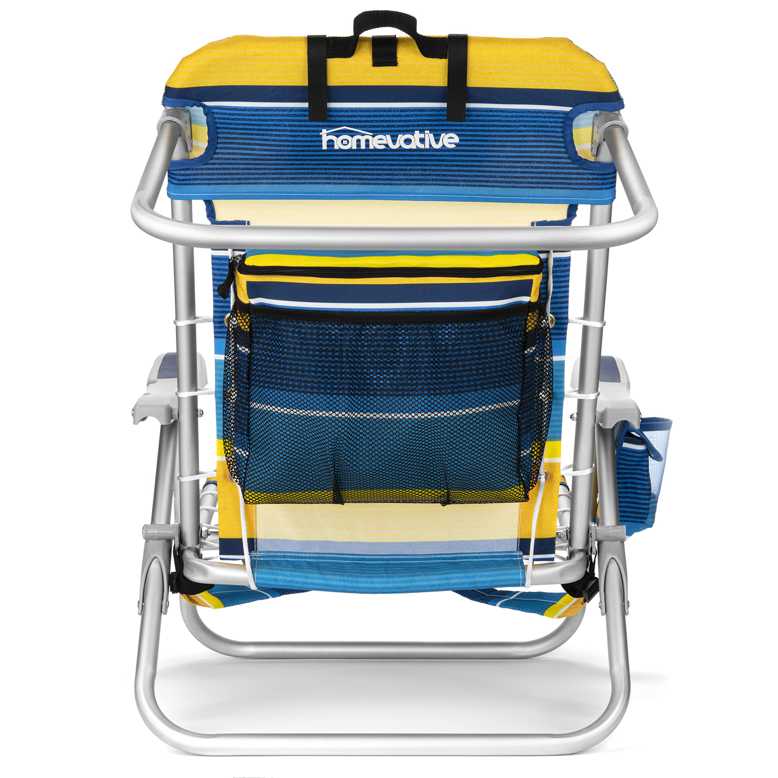 Homevative Cooler+ Folding Backpack Beach Chair with 5 Positions, Towel bar, XL Cooler Pouch, Storage Net, Cup and Phone Holder, Sunshine, 2 Pack