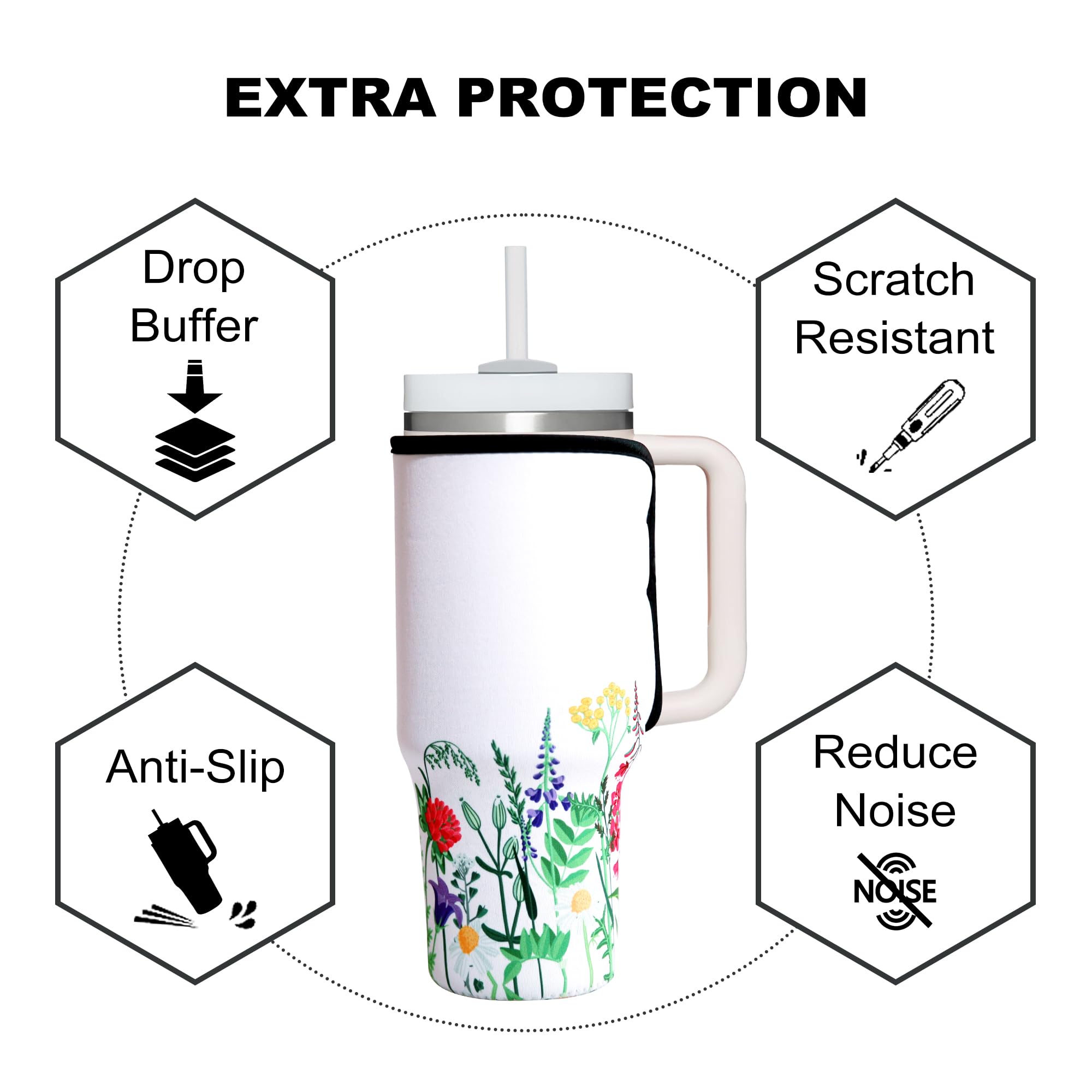 Neoprene Insulator Sleeve Compatible for Stanley 40 oz Tumbler with Handle, Stanley Quencher H2.0 FlowState,British Garden