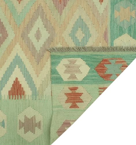 Noori Rug - Premium & Luxury Imported - Handmade Sun Faded Flatweave Francesca Rug - Green - Orange, 5'1" x 6'7" - Living Room - Bedroom