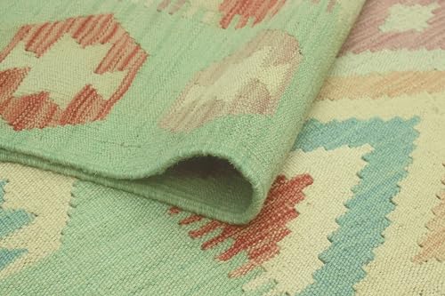 Noori Rug - Premium & Luxury Imported - Handmade Sun Faded Flatweave Francesca Rug - Green - Orange, 5'1" x 6'7" - Living Room - Bedroom