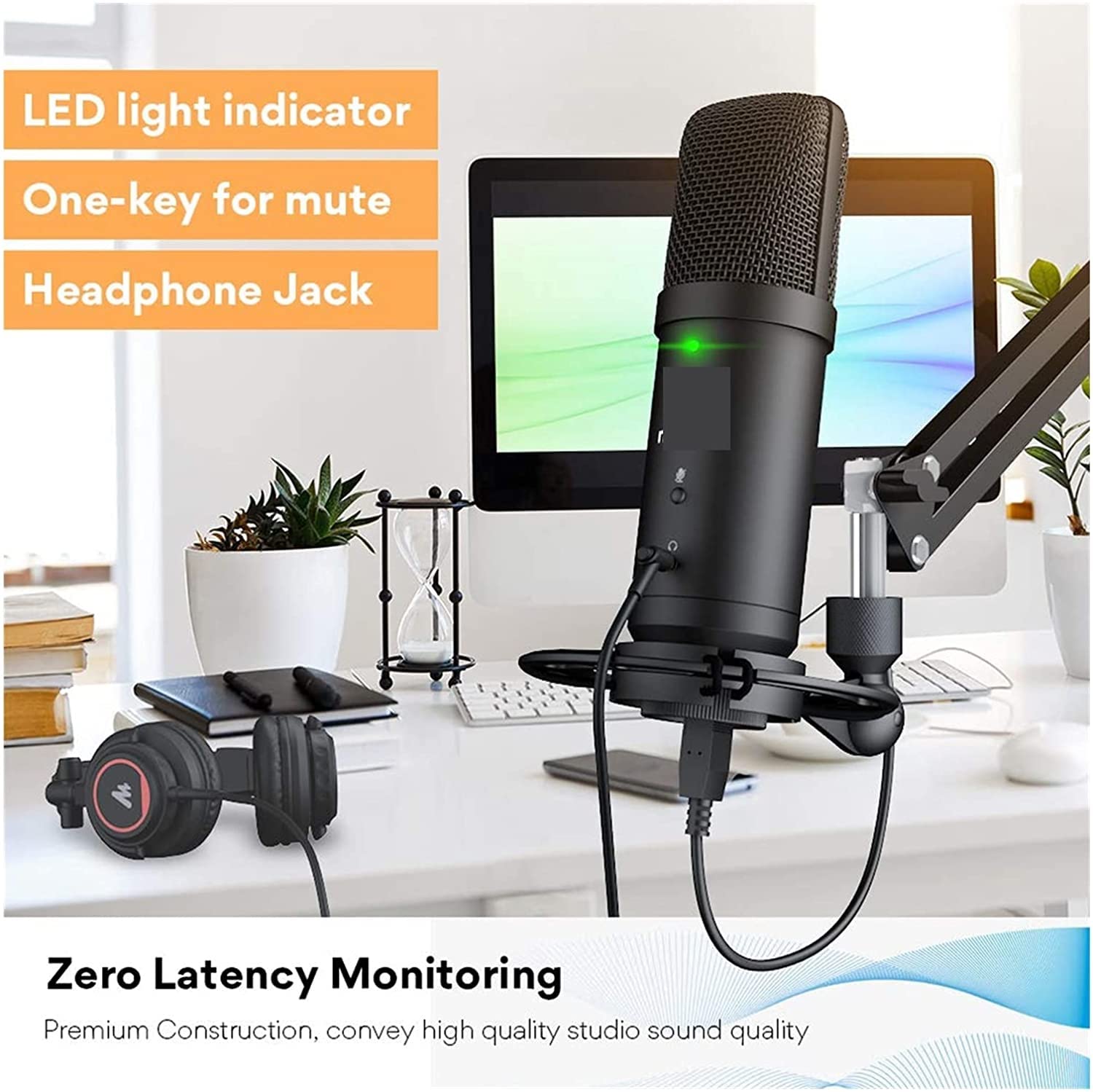 Wireless Microphones PM401 USB Microphone Set 192KHz/24Bit Microfone Professional Cardioid Condenser Podcast Mic with Mute Button Jack Microphone to Sing.