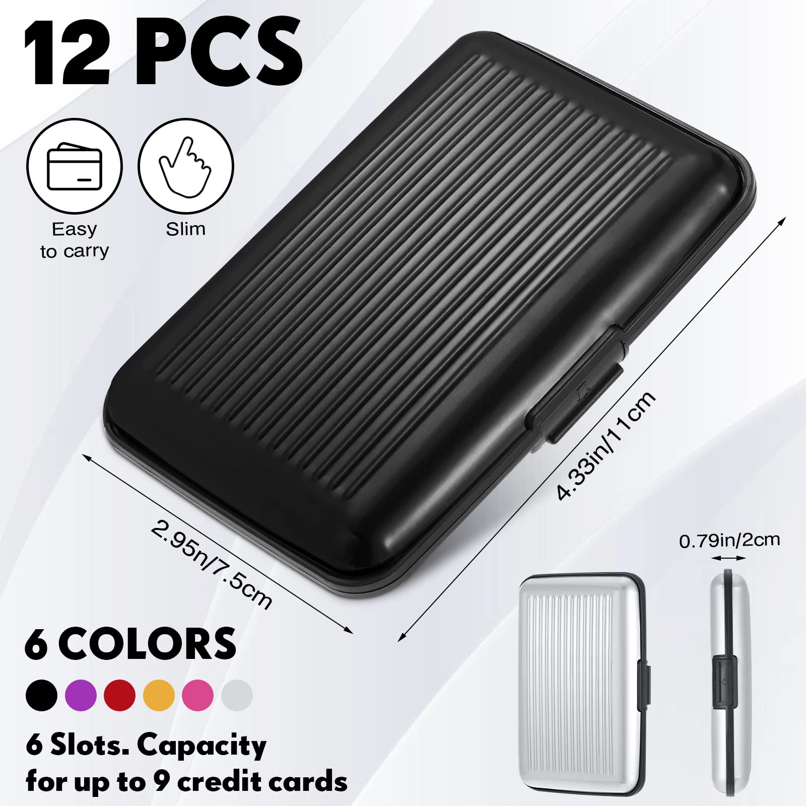 12 Pcs Aluminum Wallet Credit Cards Holder Multi Slim Rfid Blocking ID Credit Case Protector Metal Card Holder for Men Women(Black, Red, Purple, Rose, Silver, Gold)