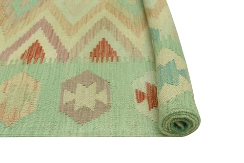 Noori Rug - Premium & Luxury Imported - Handmade Sun Faded Flatweave Francesca Rug - Green - Orange, 5'1" x 6'7" - Living Room - Bedroom