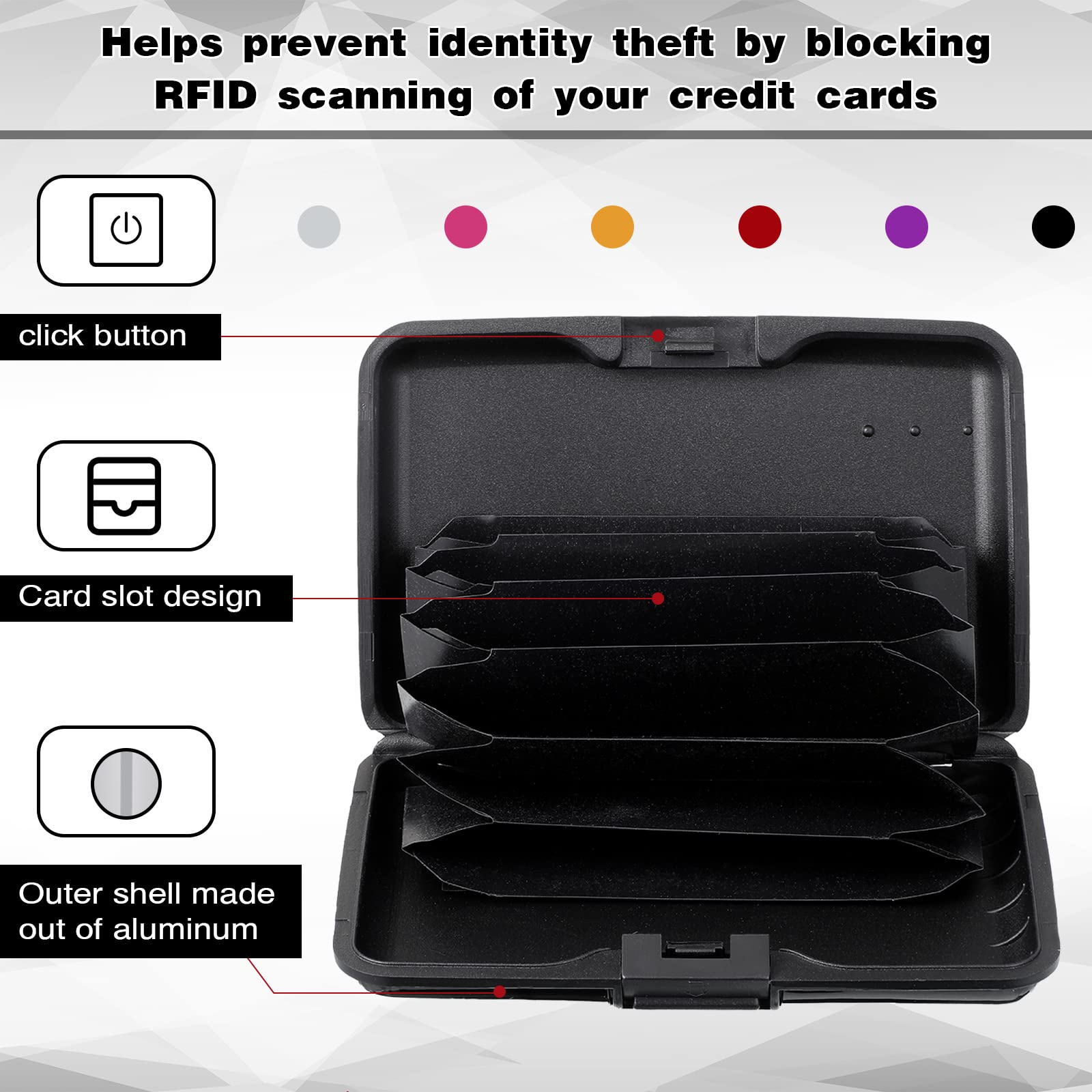 12 Pcs Aluminum Wallet Credit Cards Holder Multi Slim Rfid Blocking ID Credit Case Protector Metal Card Holder for Men Women(Black, Red, Purple, Rose, Silver, Gold)