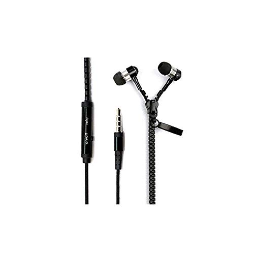 Luminous Zip Earphones Glow in The Dark Zipper Headphones Light up Wired Earbud Stereo Earphones for Mobile Phones Tablet (Zip-Black)