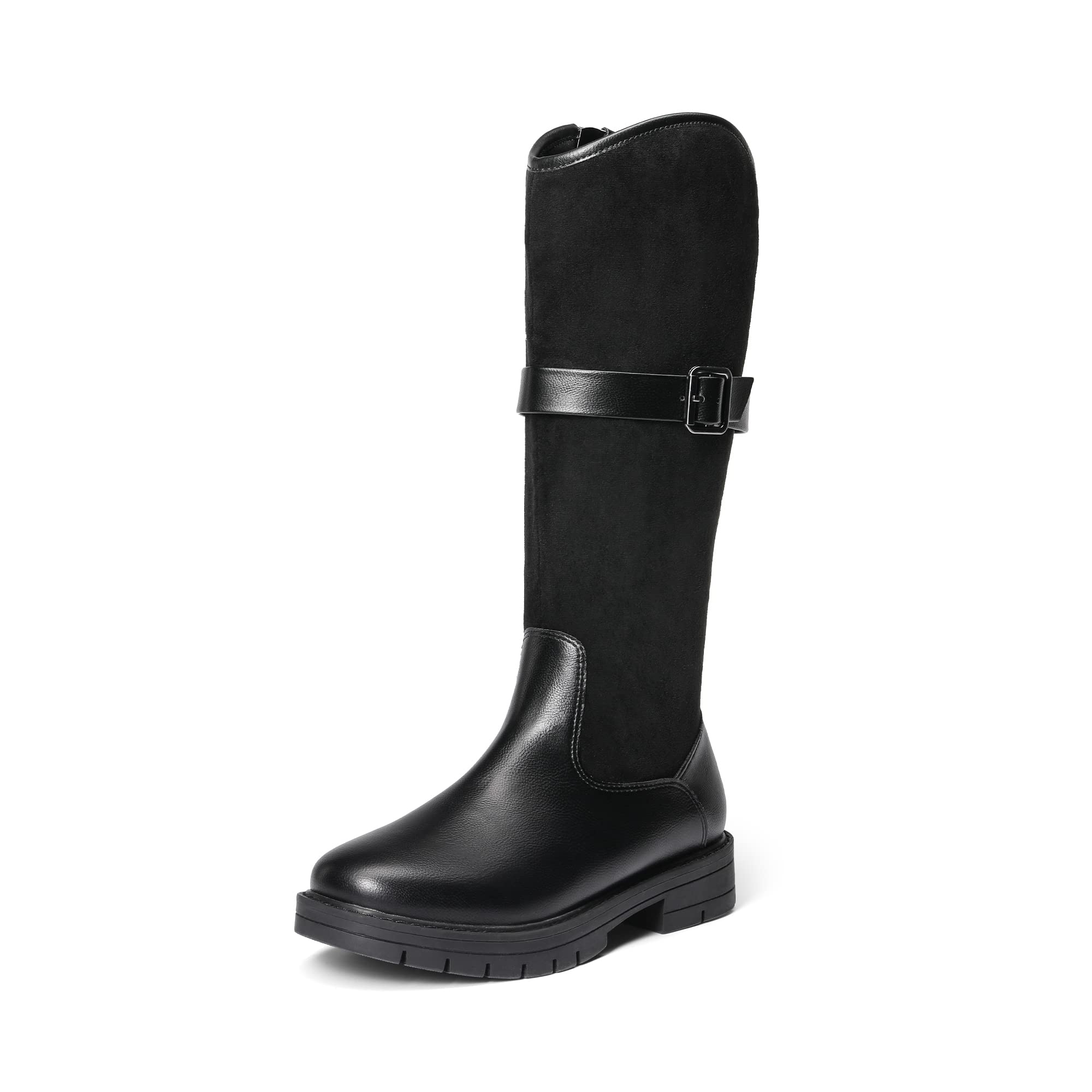 DREAM PAIRS SDBO221K Girls Knee High Buckle Fashion Riding Boots Little Kid/Big Kid Black Size 4