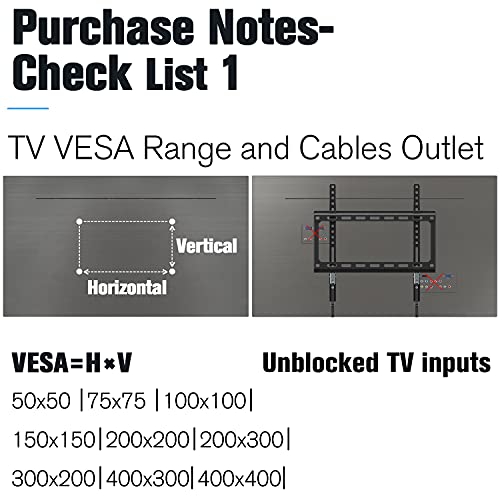Mounting Dream TV Mount Fixed for Most 26-55 Inch LED, LCD and Plasma TV, TV Wall Mount TV Bracket up to VESA 400x400mm and 100 LBS Loading Capacity, Low Profile and Space Saving Flat Mount MD2361-K