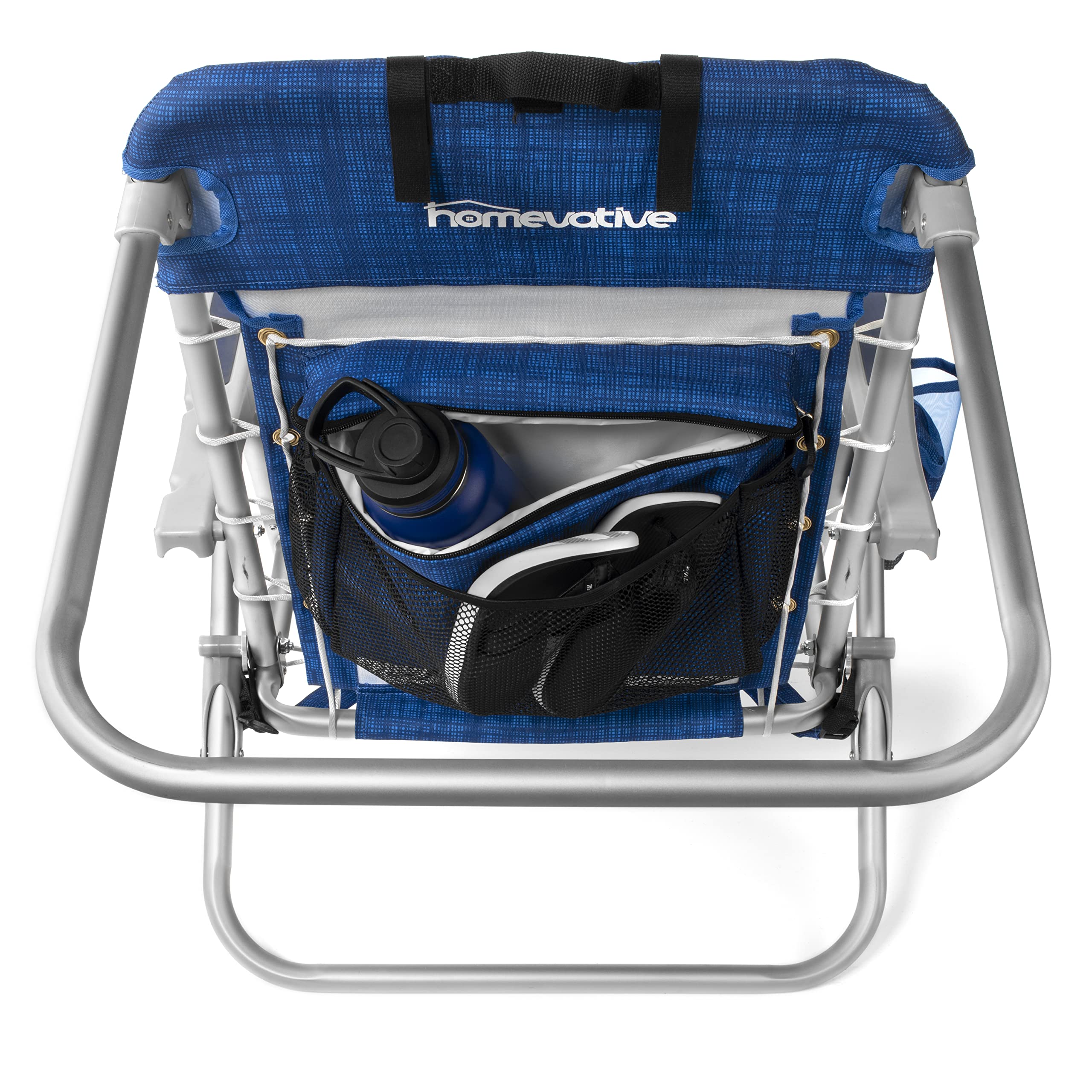 Homevative Cooler+ Folding Backpack Beach Chair with 5 Positions, Towel bar, XL Cooler Pouch, Storage Net, Cup and Phone Holder, Sunshine, 2 Pack