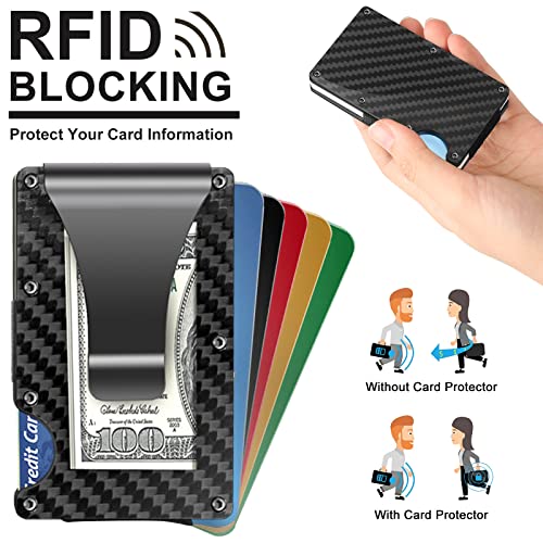 REGC Slim Wallet for Men, Metal Money Clip Wallet, RFID Blocking Minimalist Wallet, Pocket Cash Credit Card Holder for Men (Old Elastic, Carbon Fiber)