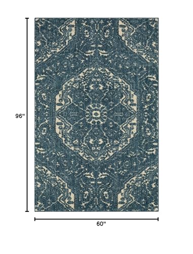 Mohawk Home Francesca Ornamental Medallion Denim Blue 5' x 8' Shag Area Rug Perfect for Living Room, Dining Room, Office