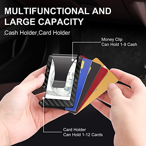 REGC Slim Wallet for Men, Metal Money Clip Wallet, RFID Blocking Minimalist Wallet, Pocket Cash Credit Card Holder for Men (Old Elastic, Carbon Fiber)