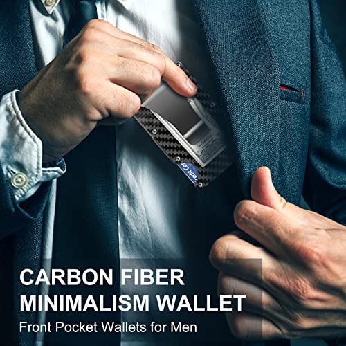 REGC Slim Wallet for Men, Metal Money Clip Wallet, RFID Blocking Minimalist Wallet, Pocket Cash Credit Card Holder for Men (Old Elastic, Carbon Fiber)