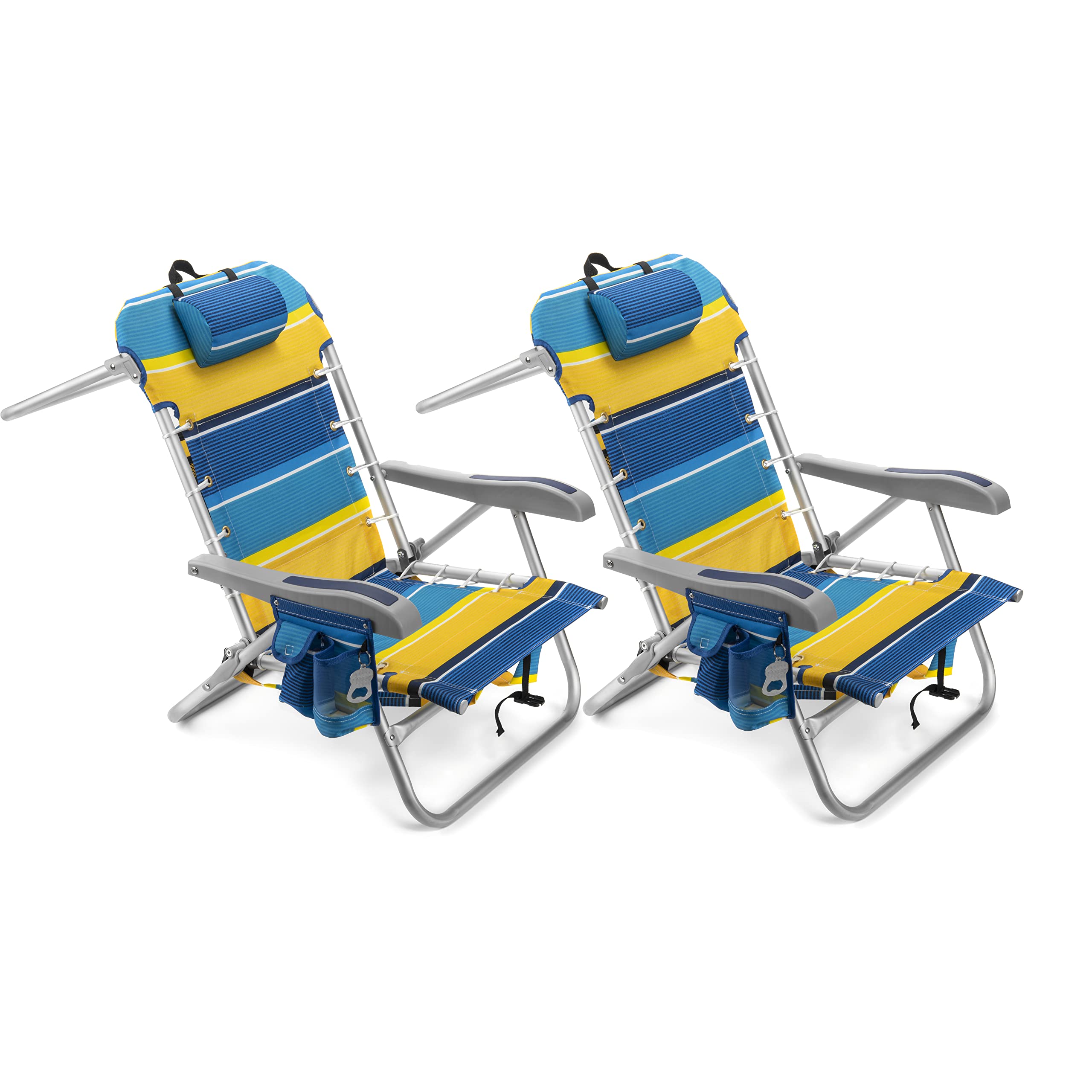 Homevative Cooler+ Folding Backpack Beach Chair with 5 Positions, Towel bar, XL Cooler Pouch, Storage Net, Cup and Phone Holder, Sunshine, 2 Pack