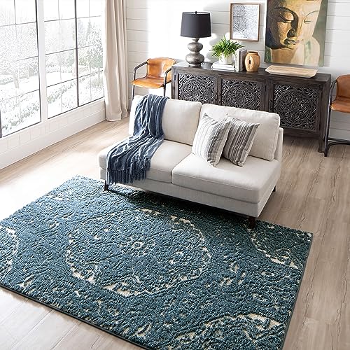 Mohawk Home Francesca Ornamental Medallion Denim Blue 5' x 8' Shag Area Rug Perfect for Living Room, Dining Room, Office