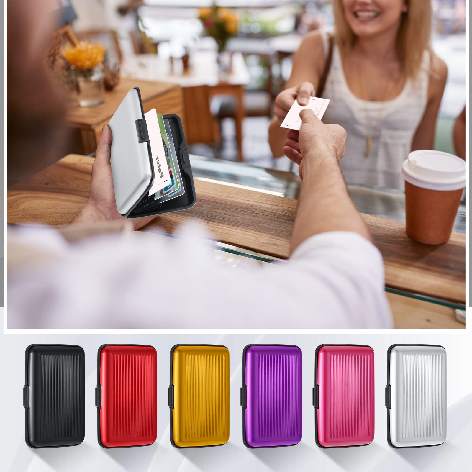 12 Pcs Aluminum Wallet Credit Cards Holder Multi Slim Rfid Blocking ID Credit Case Protector Metal Card Holder for Men Women(Black, Red, Purple, Rose, Silver, Gold)