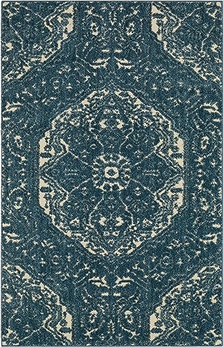 Mohawk Home Francesca Ornamental Medallion Denim Blue 5' x 8' Shag Area Rug Perfect for Living Room, Dining Room, Office