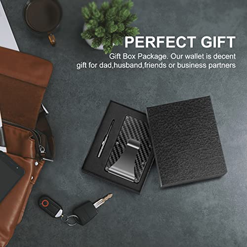 REGC Slim Wallet for Men, Metal Money Clip Wallet, RFID Blocking Minimalist Wallet, Pocket Cash Credit Card Holder for Men (Old Elastic, Carbon Fiber)