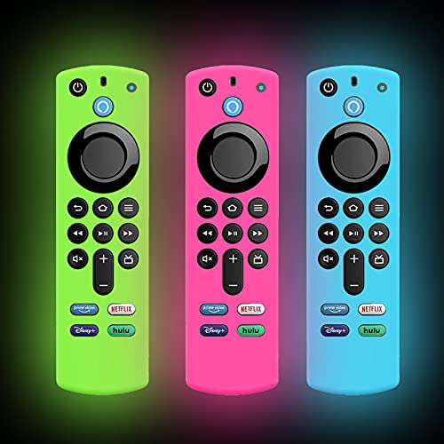 3-Pack Remote Case for TV 3rd Gen 2021 Glow in The Dark, Voice Remote Protective Silicone Cover Glow in Dark with Lanyard (Fluorescent Green/Pink/Blue)- LEFXMOPHY