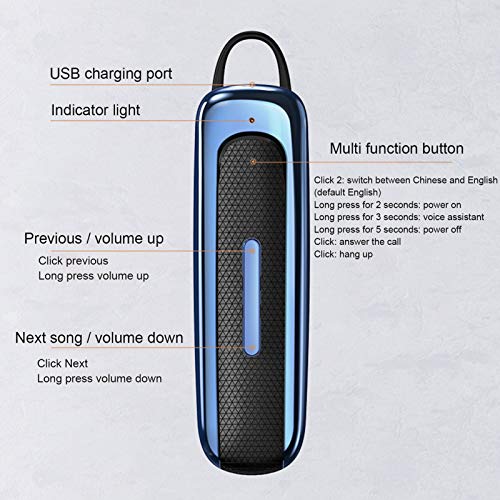 Heave Wireless Bluetooth Headset with CVC8.0 Noise Cancelling Mic Bluetooth Earpiece,IPX 5 Waterproof Earbud Car Headset with 20 Hours Playback Time for Hands Free Calls Blue Black
