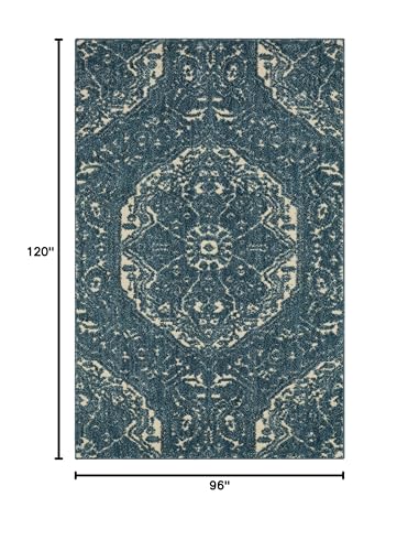 Mohawk Home Francesca Ornamental Medallion Denim Blue 8' x 10' Shag Area Rug Perfect for Living Room, Dining Room, Office