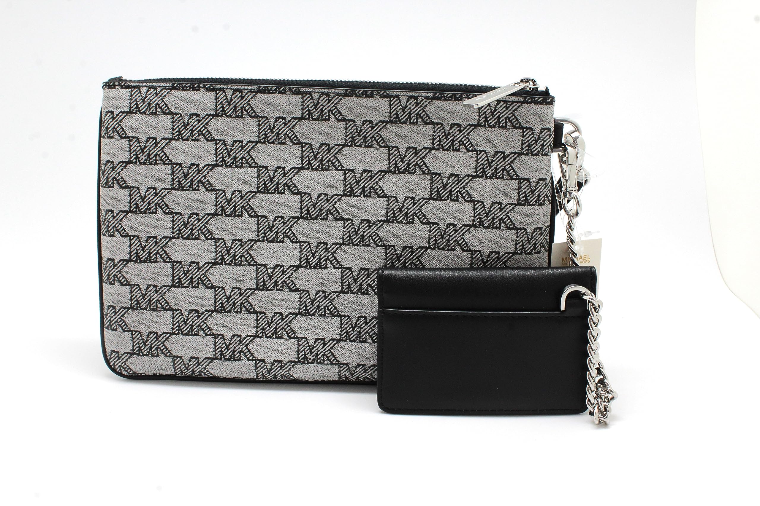 Michael Kors Jet Set Item Large 2 In 1 Card Case and Wristlet Clutch MK Signature (Black)