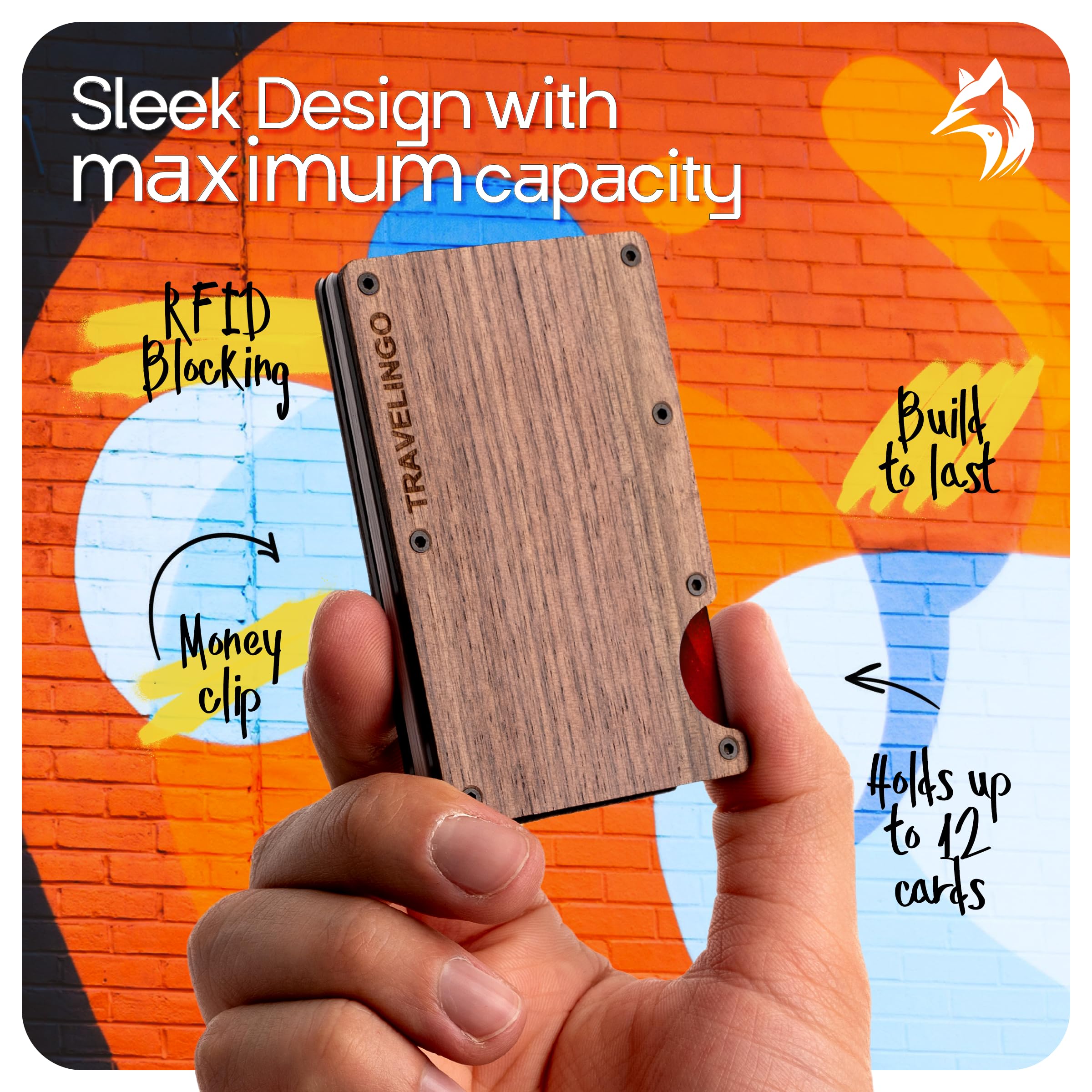 TRAVELINGO wallets for men, Metal Wallets For Men Minimalist Credit Card Holder - Slim Wallet for Men with RFID Blocking - Front Pocket Wallet with Money Clip (Walnut)