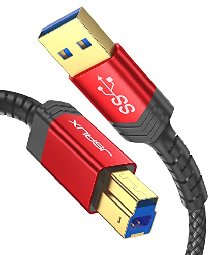 JSAUX USB B 3.0 Cable, USB-A Male to USB-B 3.0 Male (6.6ft/2M) USB 3.0 Type B Upstream Cord Nylon Braided Compatible with Docking Station, External Hard Drivers, Scanner, Printer and More(Black)