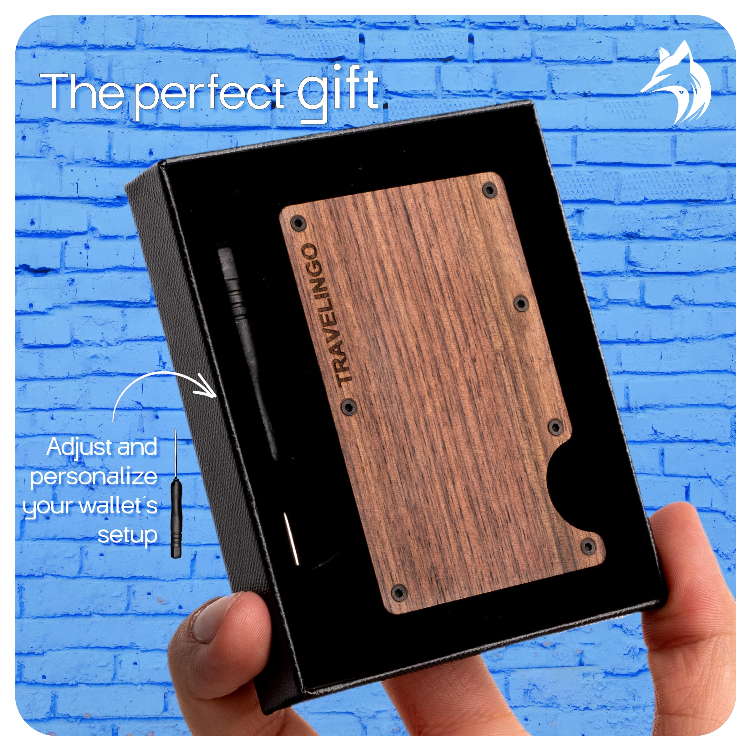 TRAVELINGO wallets for men, Metal Wallets For Men Minimalist Credit Card Holder - Slim Wallet for Men with RFID Blocking - Front Pocket Wallet with Money Clip (Walnut)