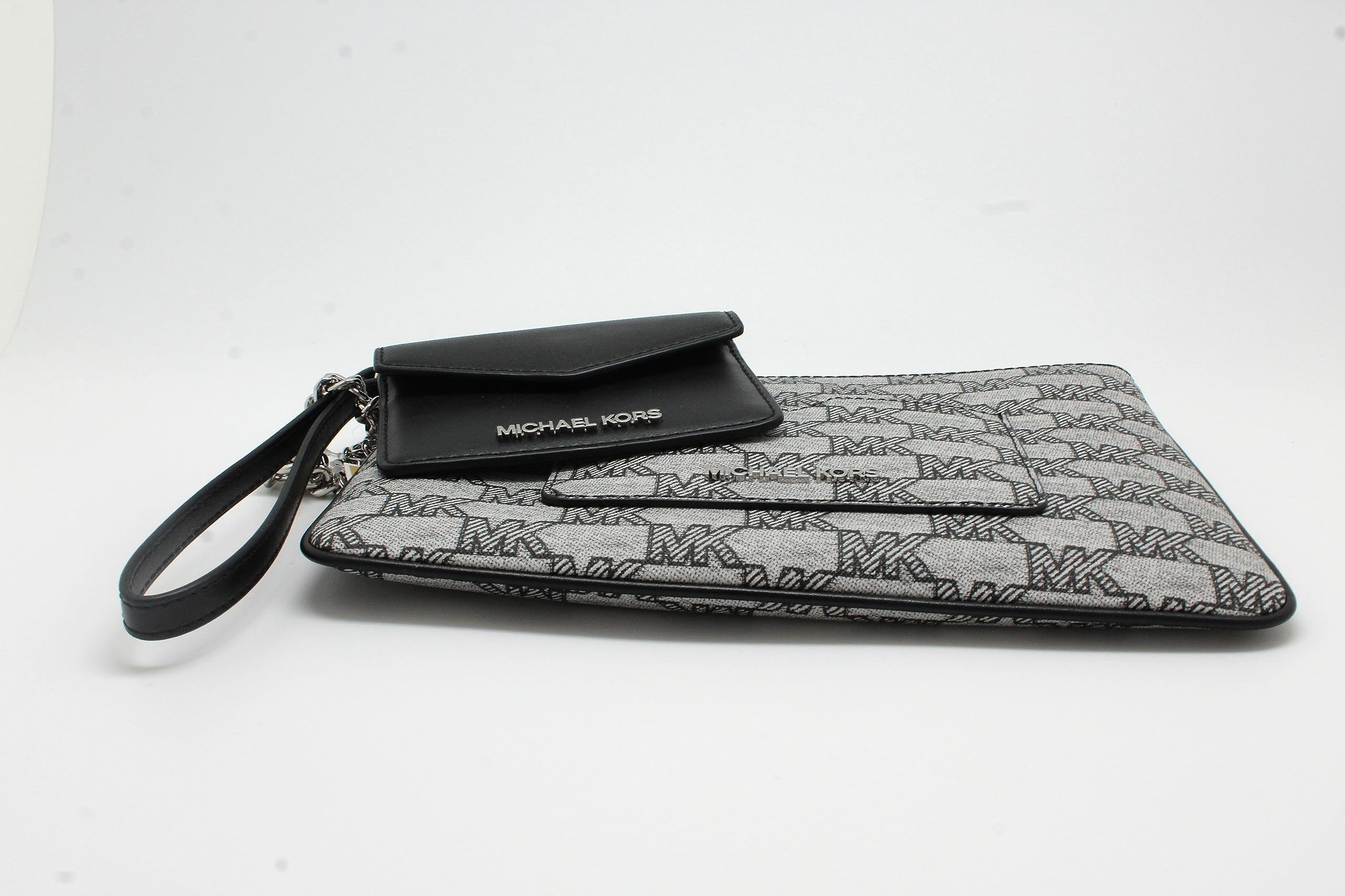 Michael Kors Jet Set Item Large 2 In 1 Card Case and Wristlet Clutch MK Signature (Black)