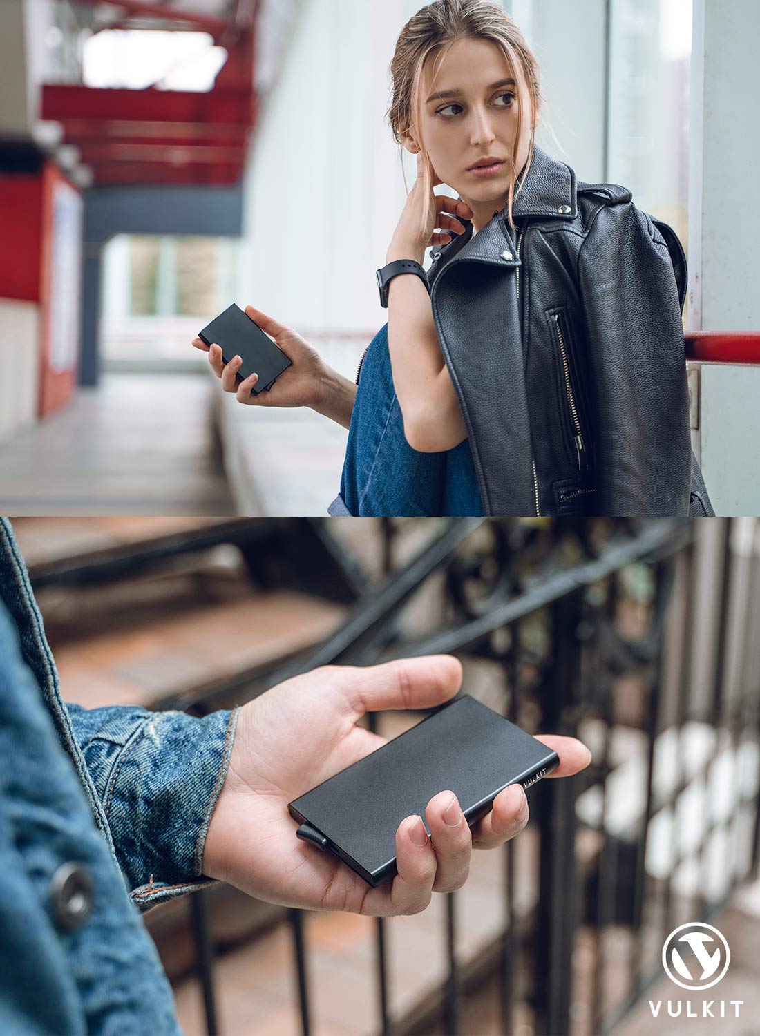 VULKIT Pop Up Wallet, Slim Minimalist Credit Card Holder For Men and Women RFID Blocking Mini Metal Case Midnight Green
