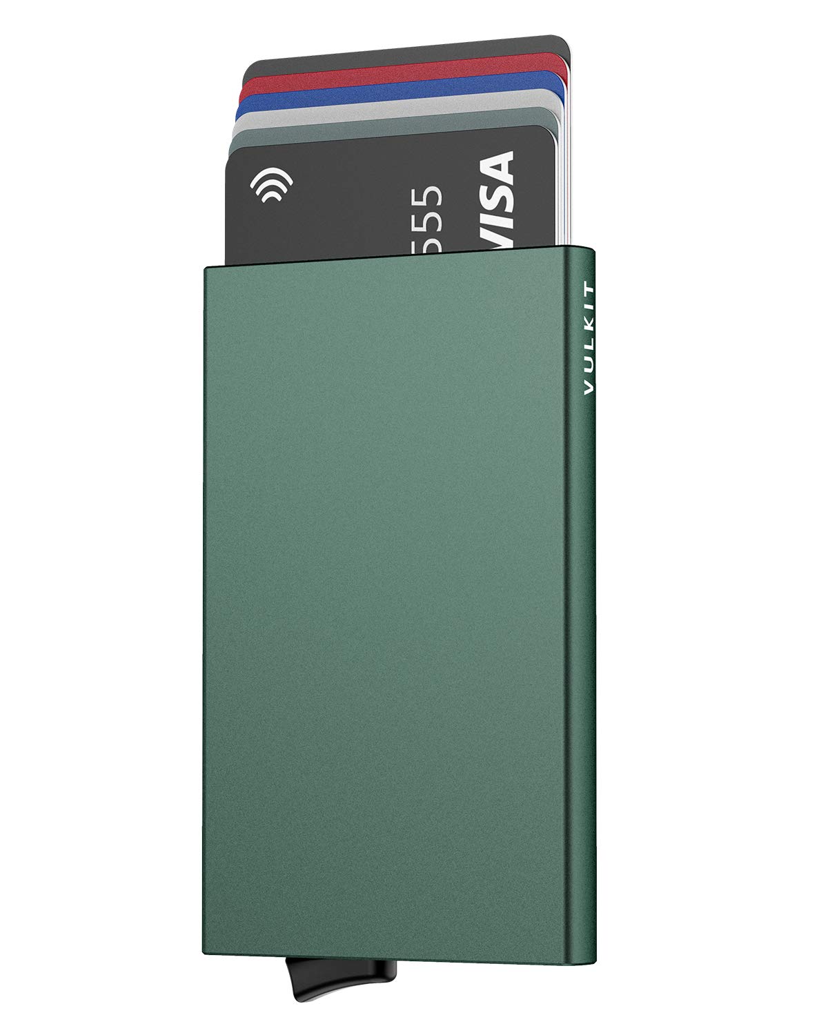 VULKIT Pop Up Wallet, Slim Minimalist Credit Card Holder For Men and Women RFID Blocking Mini Metal Case Midnight Green